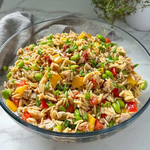 High Protein Pasta Salad With Orzo & Chicken